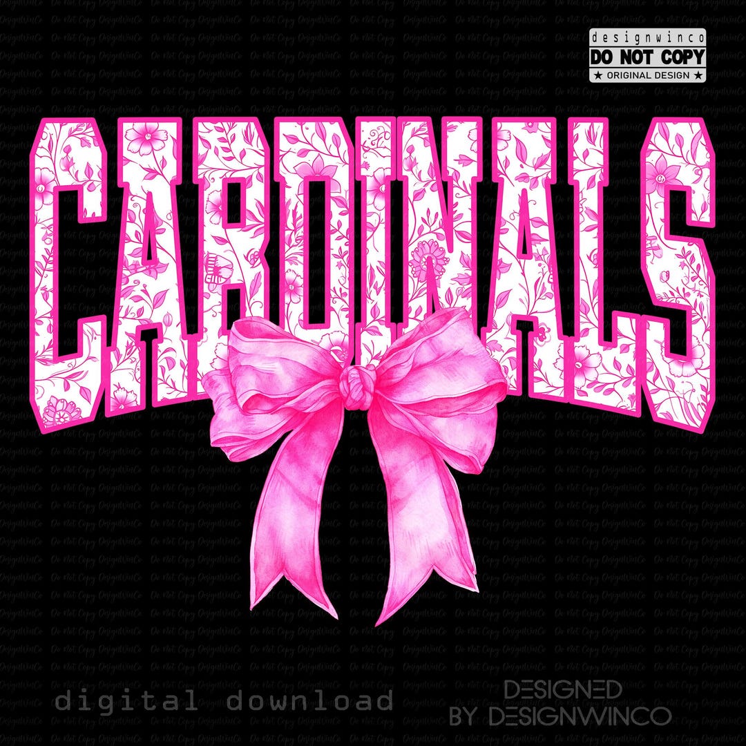 Cardinals PNG, Coquette Bow Floral Toile Mascot PNG, Pink Preppy ...