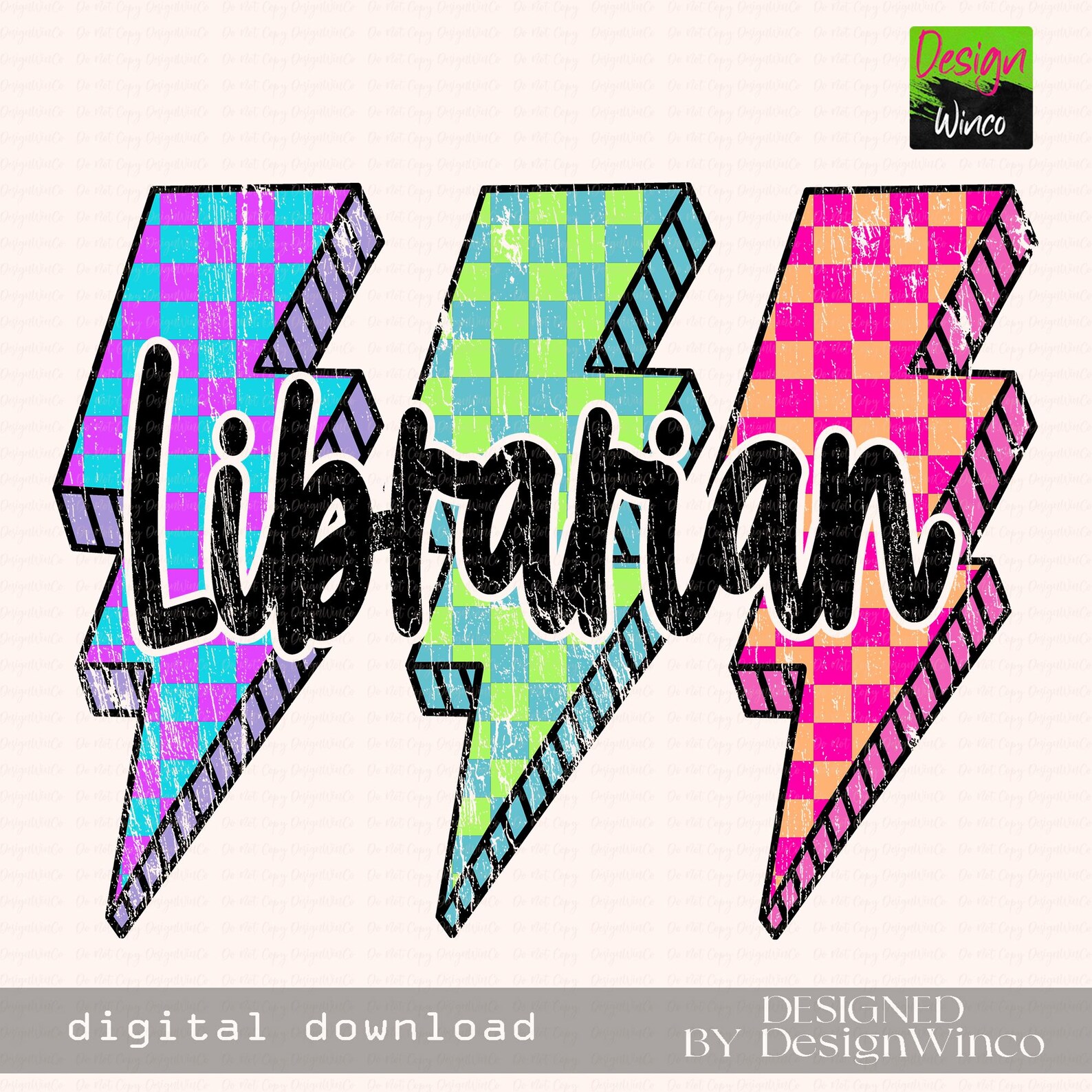 Lightning Bolt School Librarian Png, Back to School Png, Neon Librarian ...