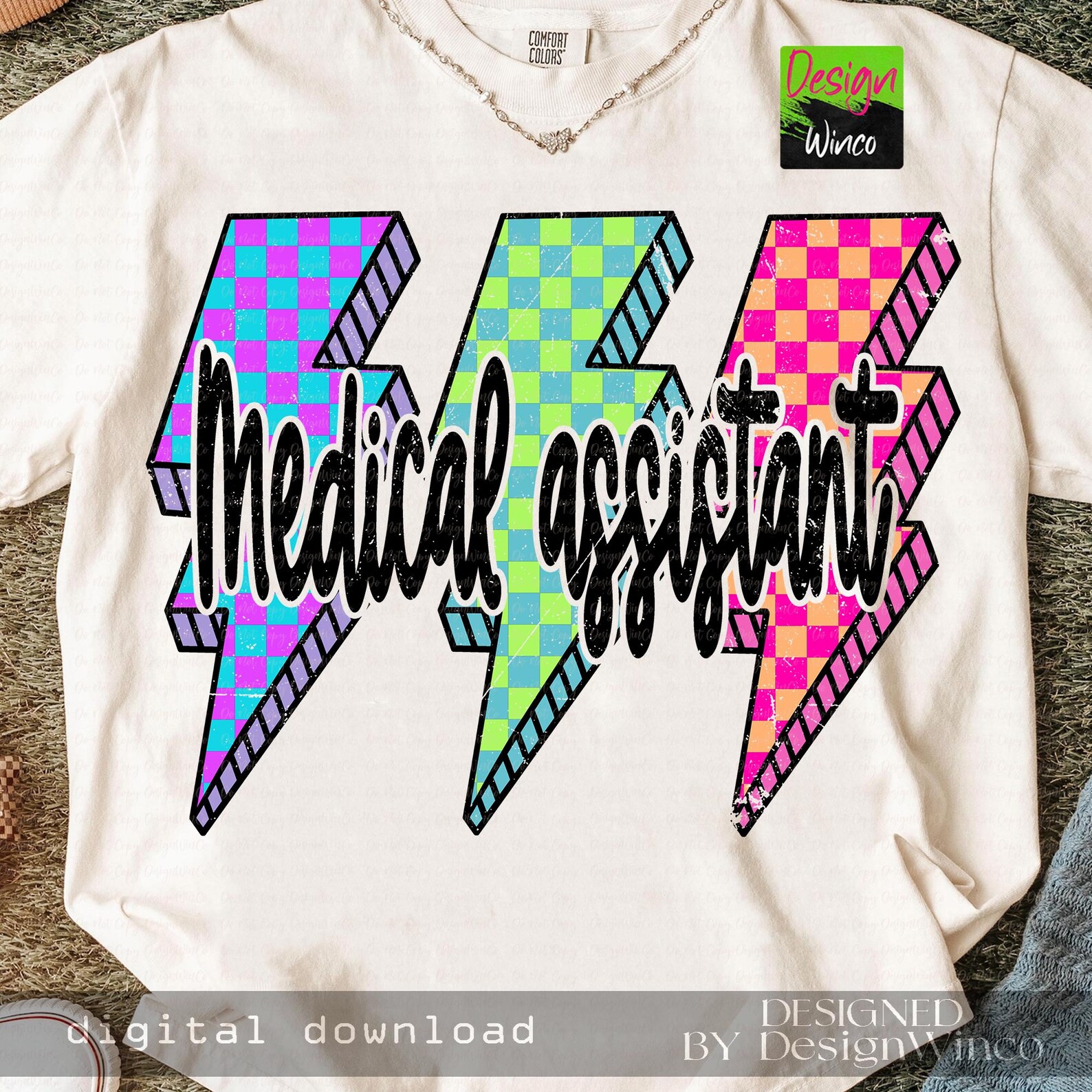 Medical Assistant PNG, Checkered Lightning Bolt PNG, Neon Pastel Png ...