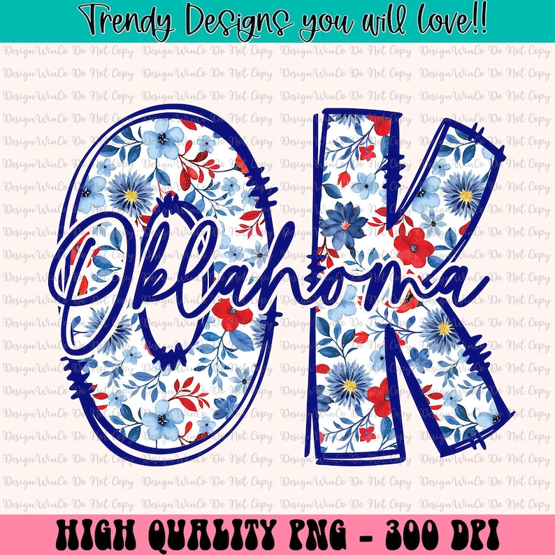 Oklahoma 4th of July USA PNG, Oklahoma Floral Toile Red White Blue Water Color Png, Oklahoma Png ...