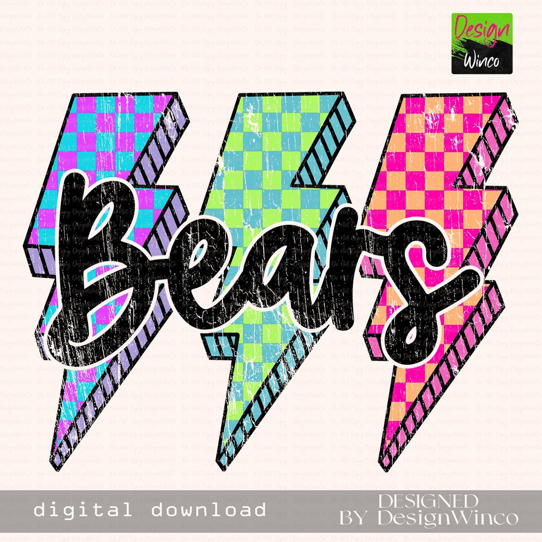 Bears Png, Checkered Lightning Bolt PNG, Retro Bears Sublimation, Game ...