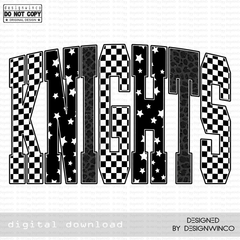 Knights PNG, Retro Checkerboard Leopard Star Letters, School Spirit ...