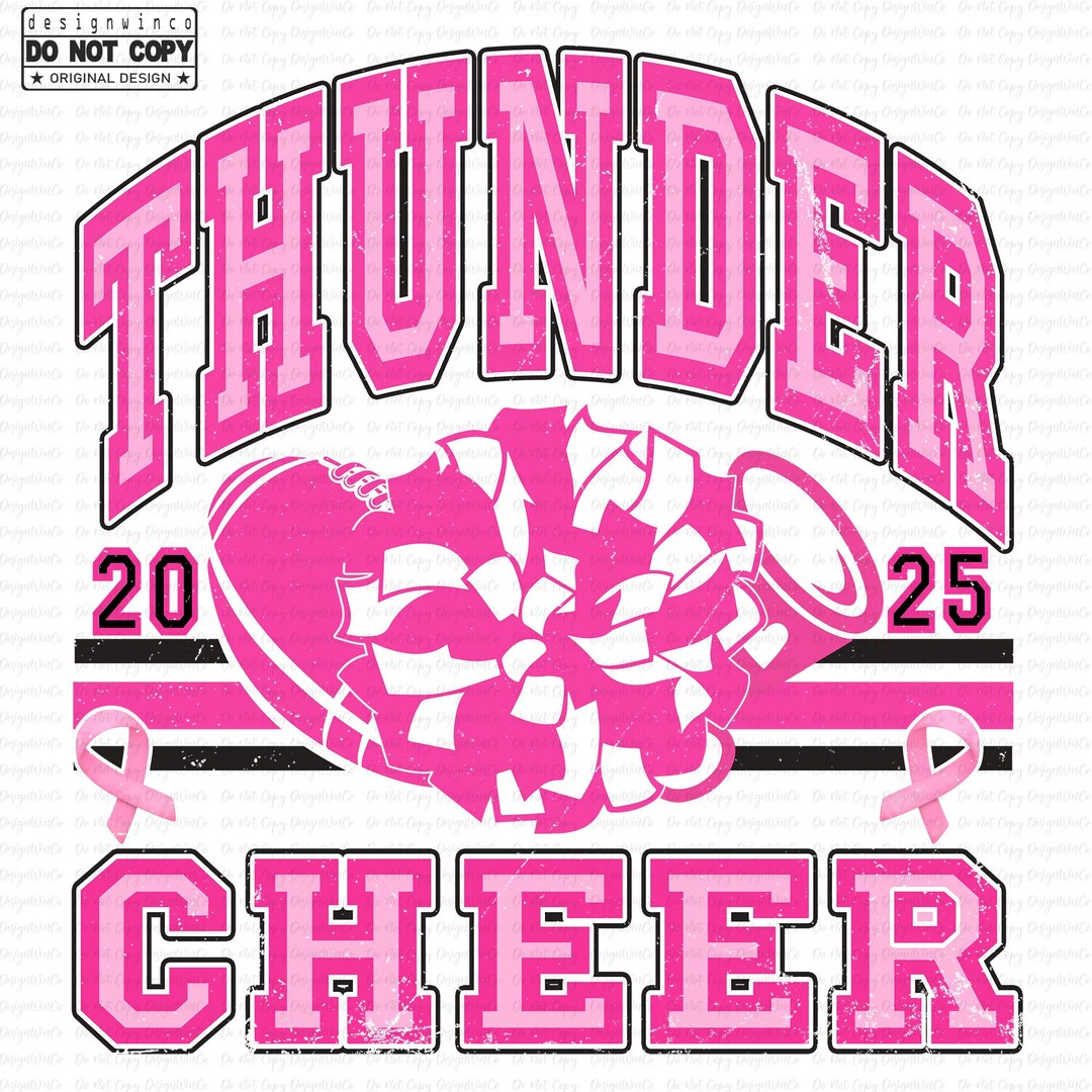 Thunder Cheer PNG, Pink Out Football Cheerleading PNG, Breast Cancer ...