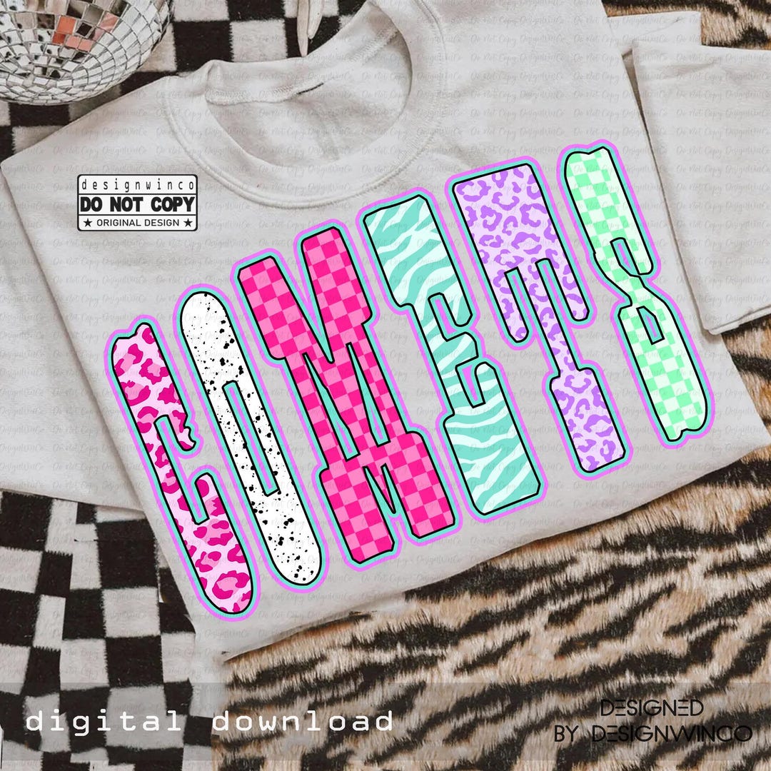 Comets Mascot PNG, School Spirit Wear Sublimation, Neon Checkerboard ...