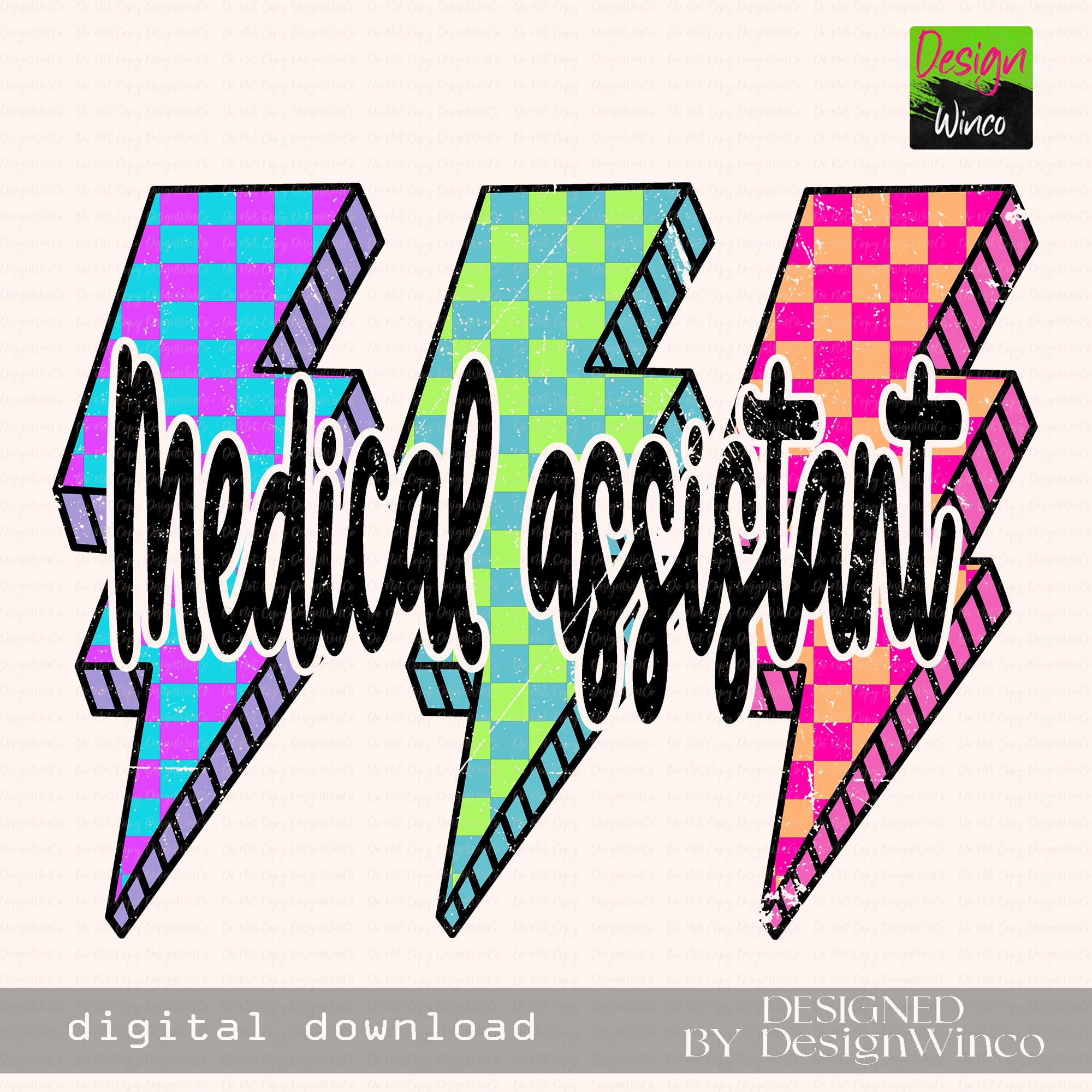 Medical Assistant PNG, Checkered Lightning Bolt PNG, Neon Pastel Png ...