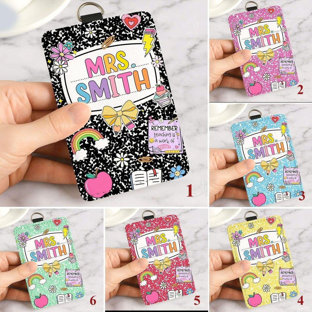 Personalized Teacher Lanyard | Composition Notebook ID Badge Holder ...