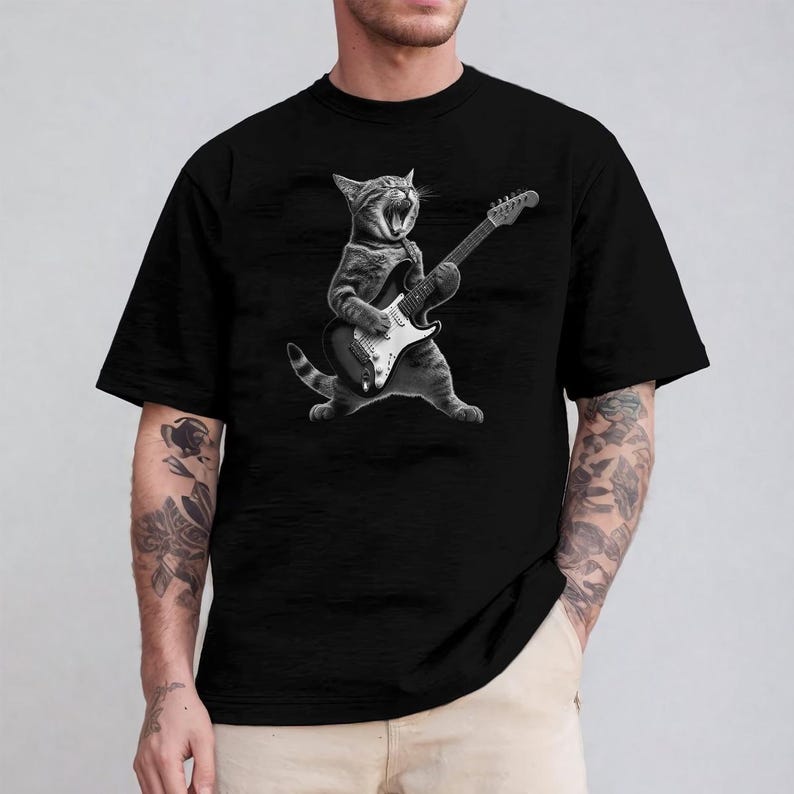 Rockstar Cat Playing Electric Guitar PNG, Funny Cool Music Cat Clipart ...