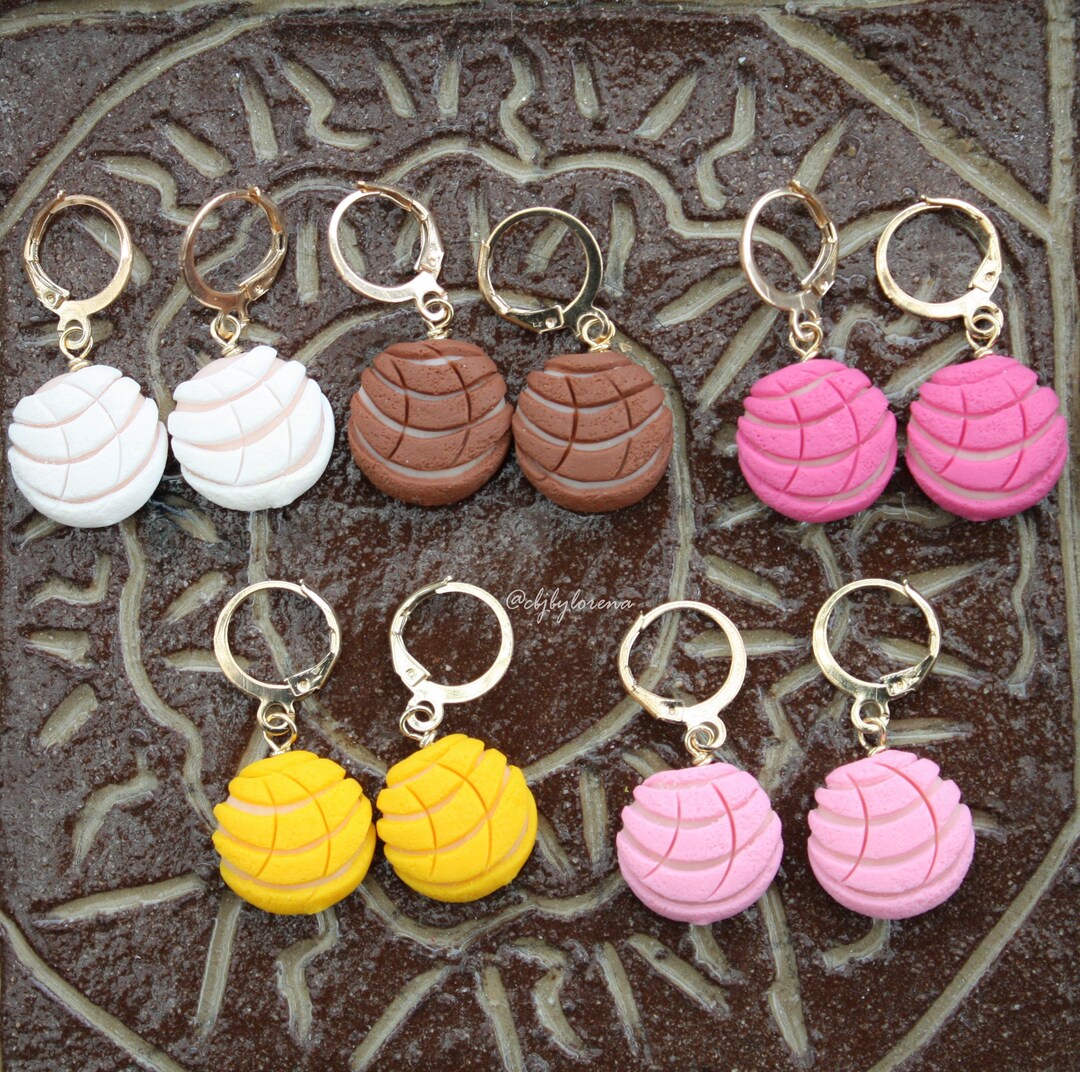 Handmade Pan Dulce Concha Earrings: Polymer Clay, Gold Plated - Etsy