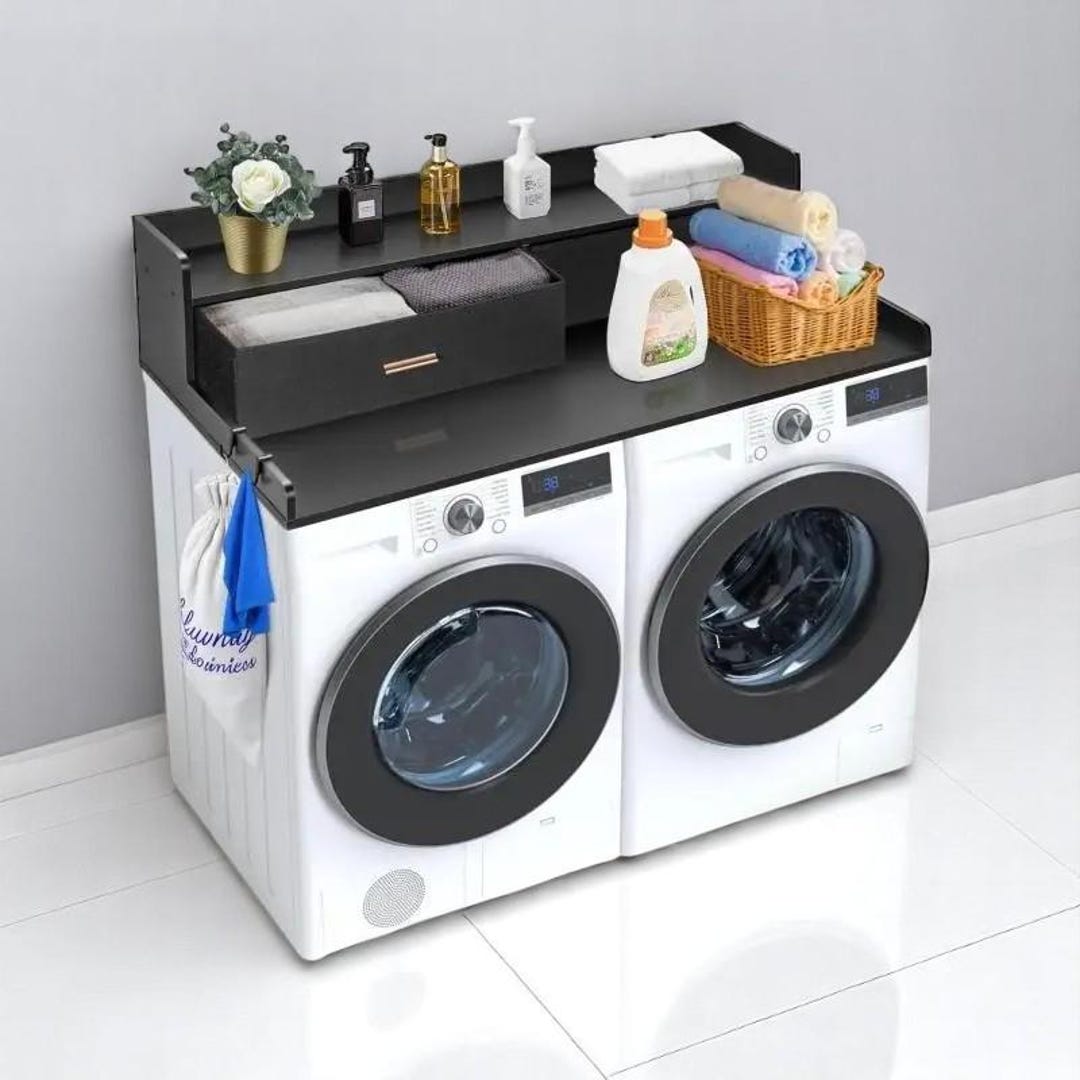 Washer & Dryer Countertop With Drawer – Wooden Laundry Topper Shelf for ...