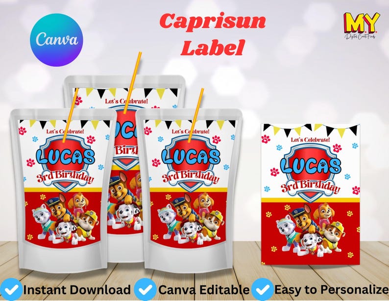 Editable Paw Patrol Capri Sun Label Template – Printable Juice Pouch ...