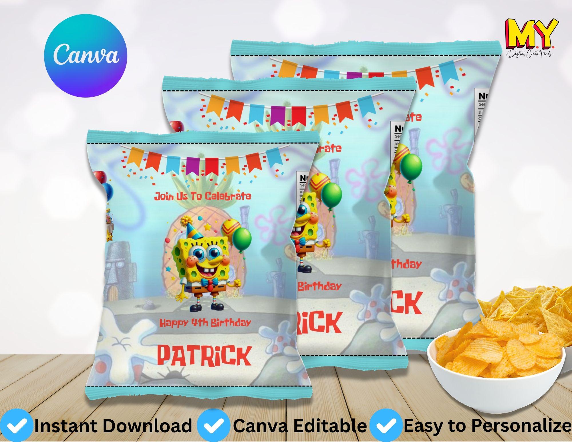 Editable Spongebob Chip Bag Template | Printable Party Favor Wrapper ...