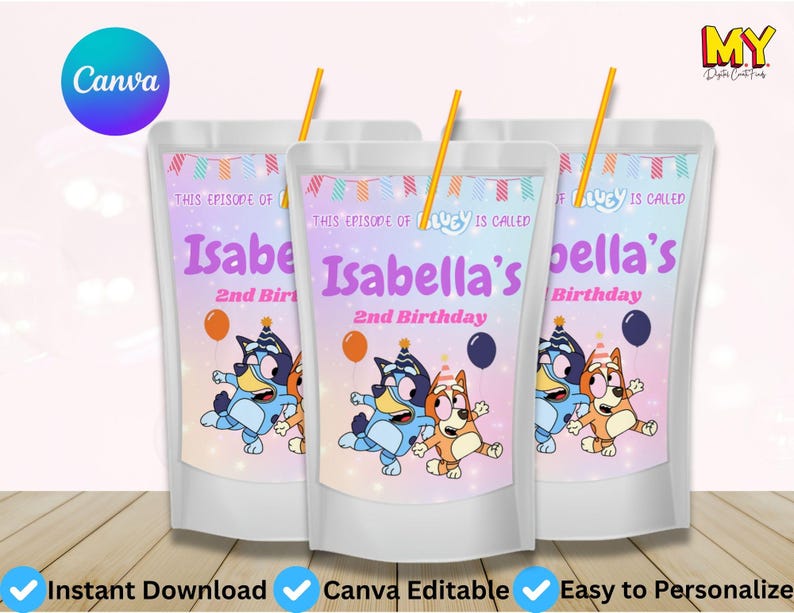 Editable Blue Dog Capri Sun Labels | Bluey Birthday Party Favors ...