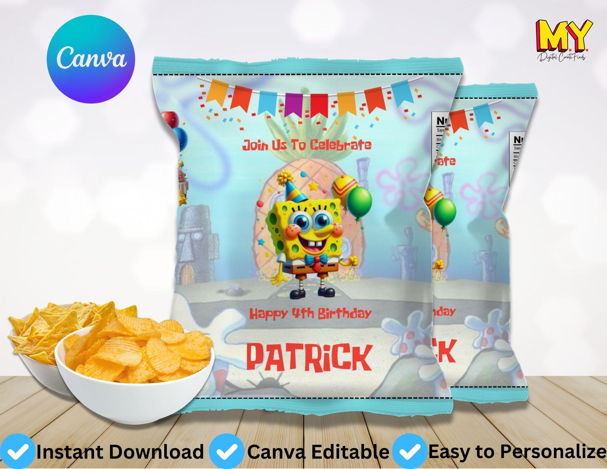 Editable Spongebob Chip Bag Template | Printable Party Favor Wrapper ...