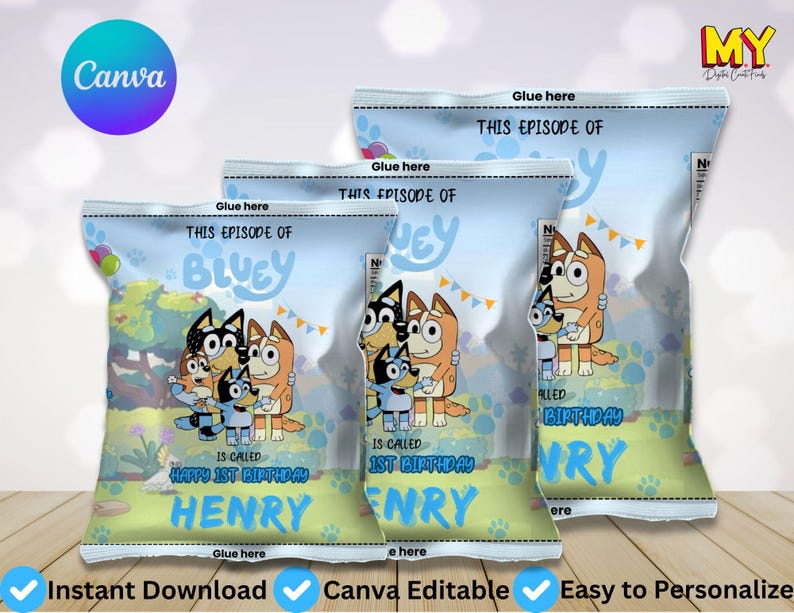 Printable Bluey Chip Bag Template | Editable Party Favor Design ...