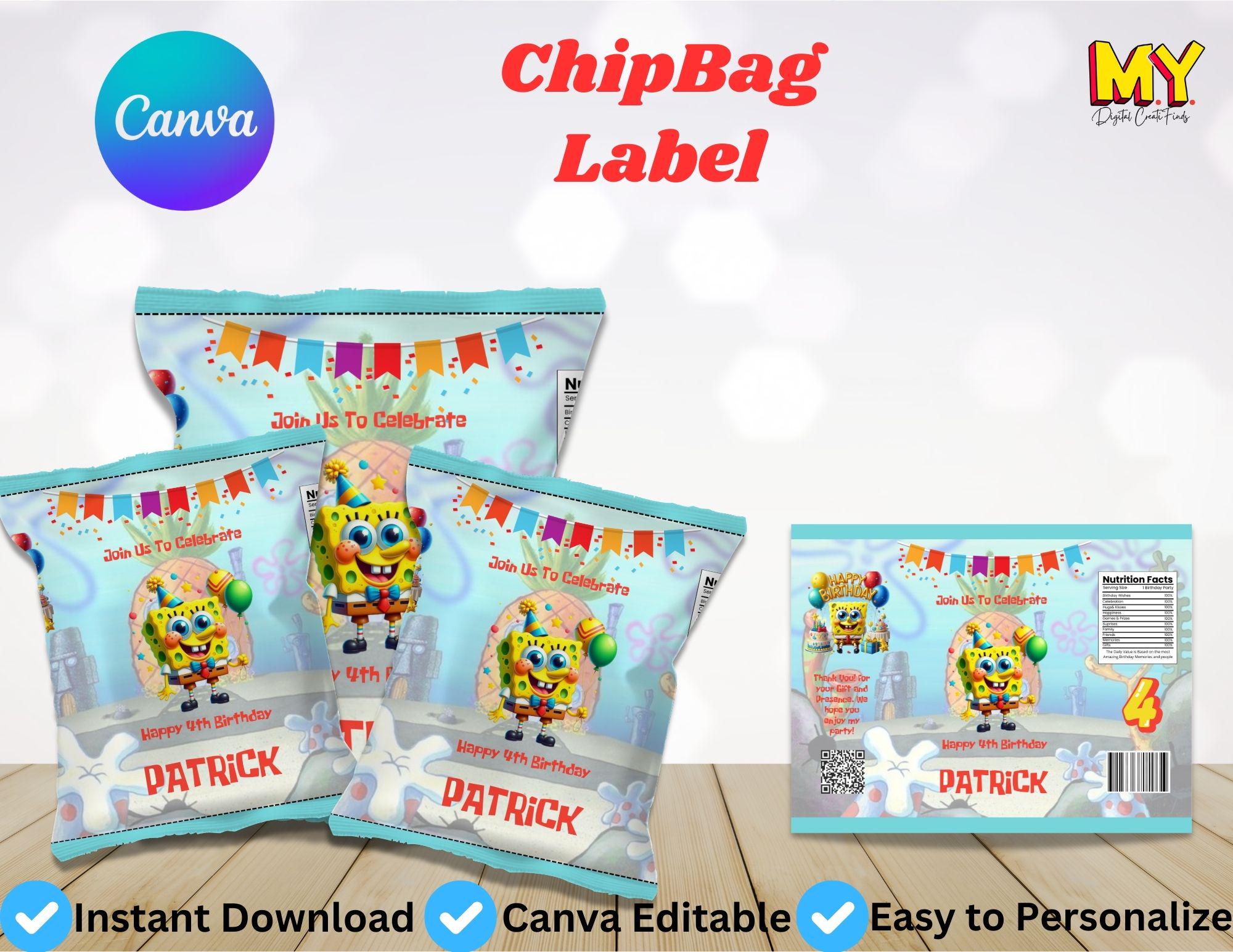 Editable Spongebob Chip Bag Template | Printable Party Favor Wrapper ...