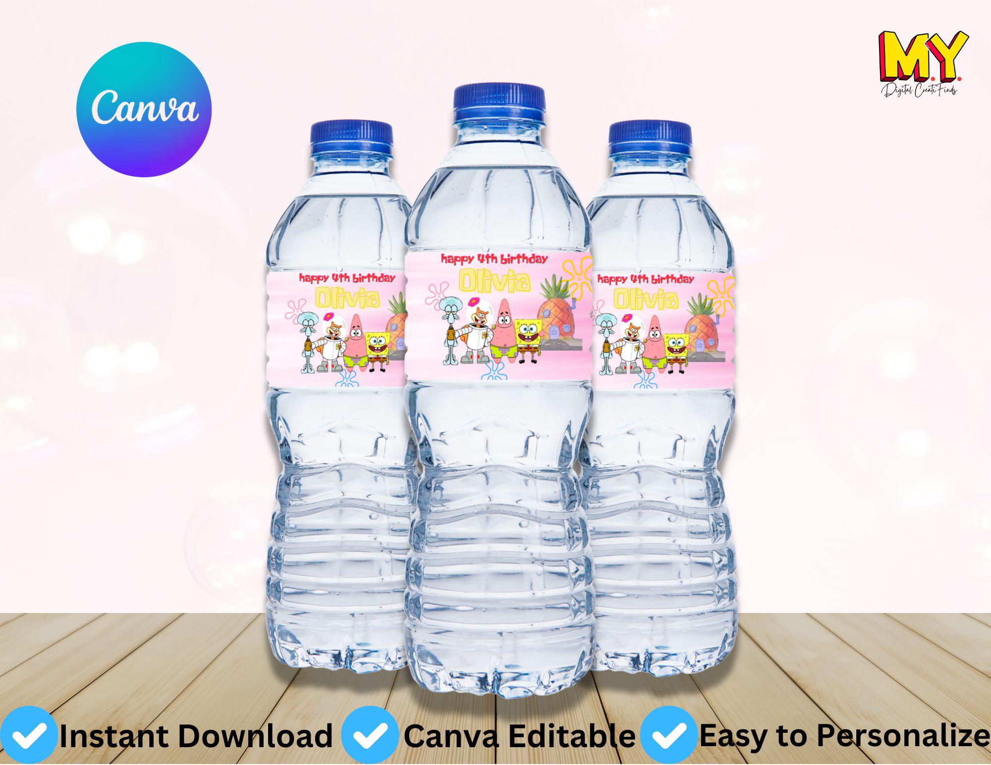 Sponge Water Bottle Labels – Printable Party Decorations – Instant ...