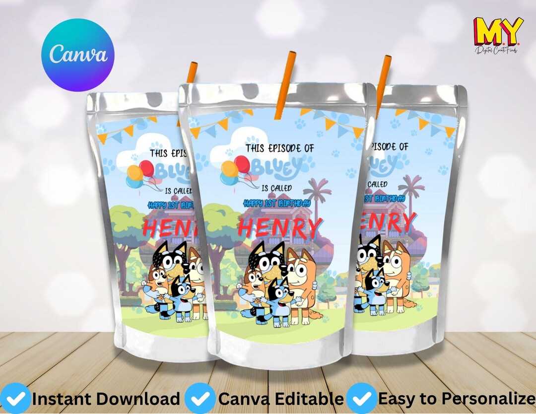 Editable Bluey Capri Sun Labels | Bluey Birthday Party Favors ...