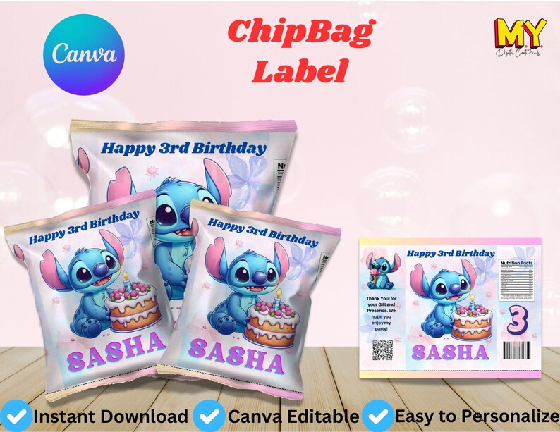 Editable Stitch Chip Bag Template | Lilo and Stitch Party Favor ...
