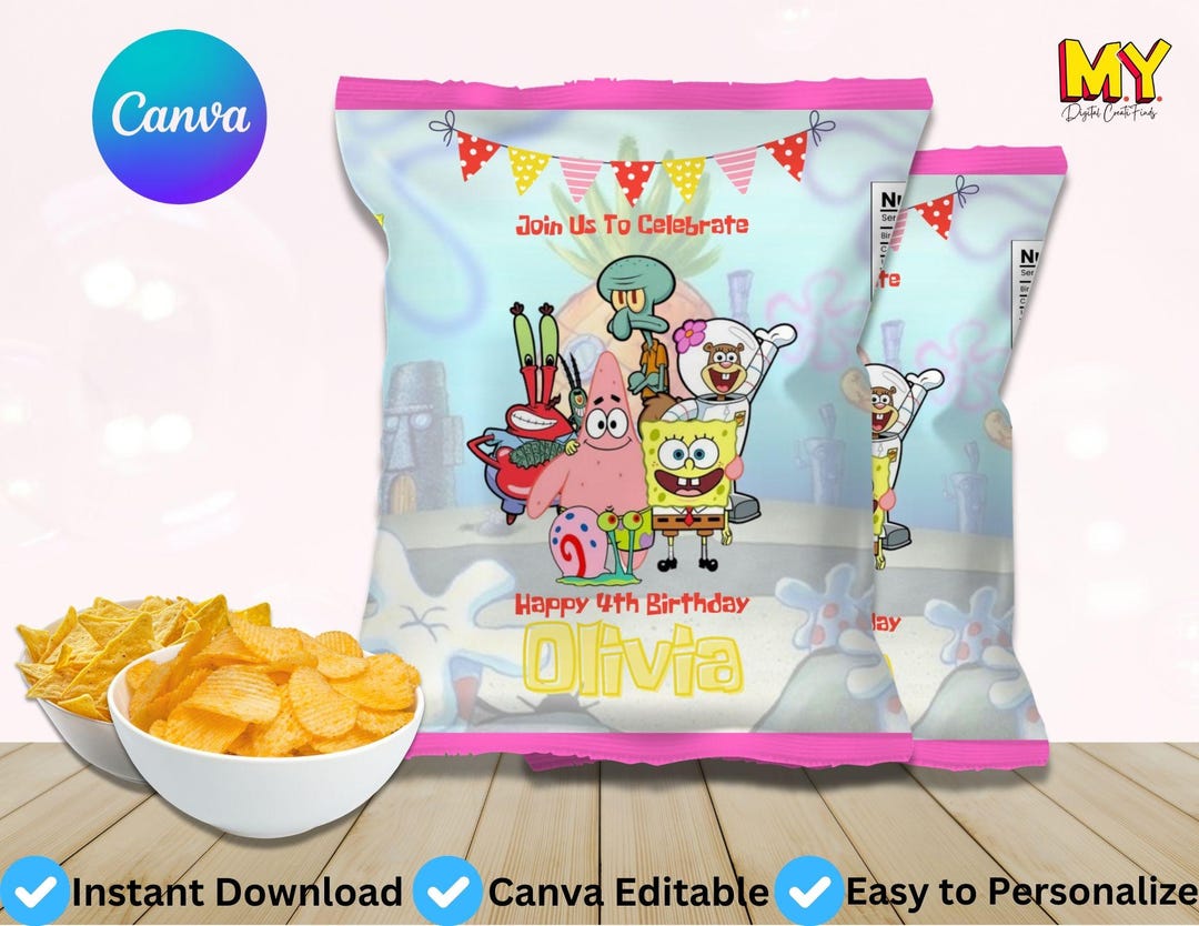 Editable Girl Sponge Chip Bag Template | Printable Party Favor Wrapper ...