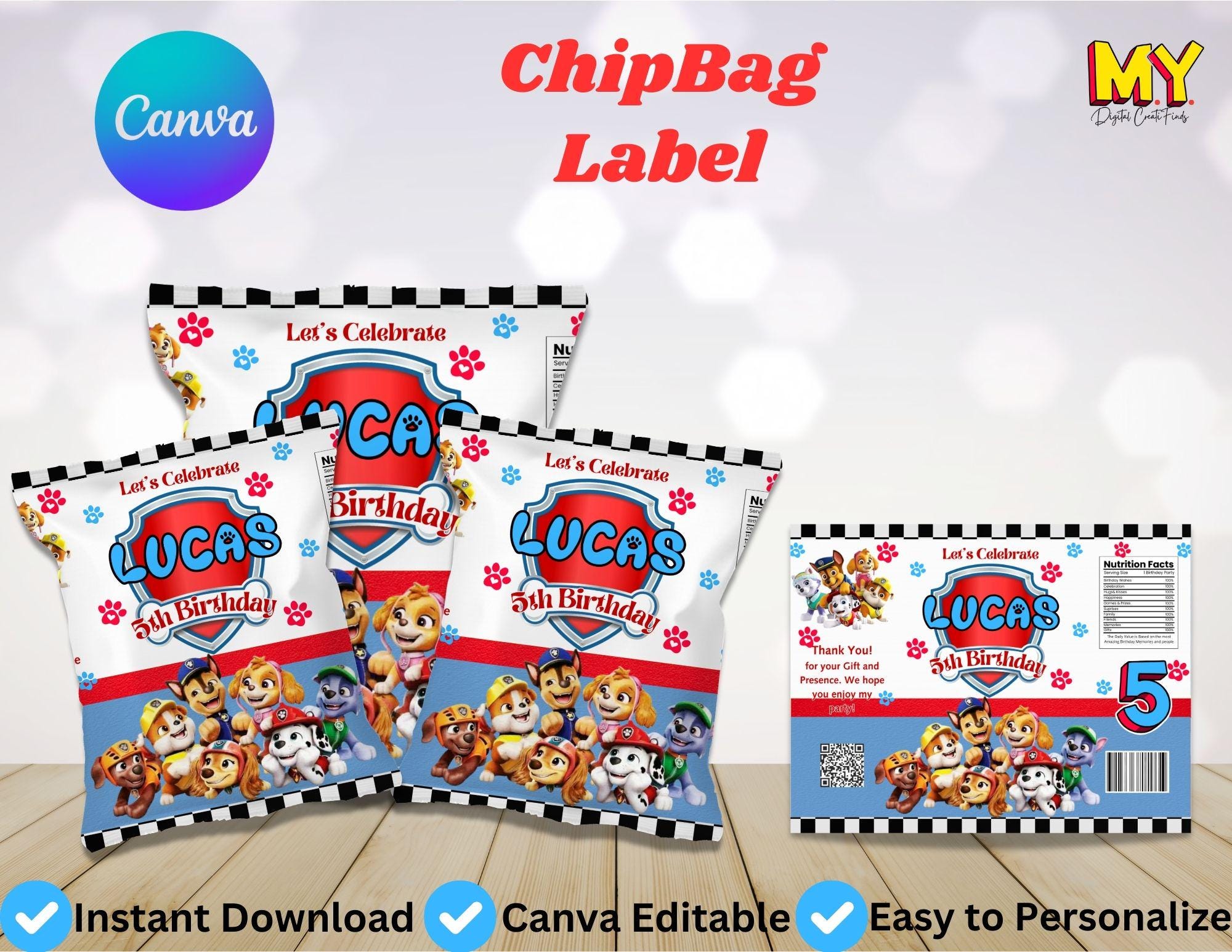 Editable Paw Chip Bag Template – Printable Party Favor Wrapper ...