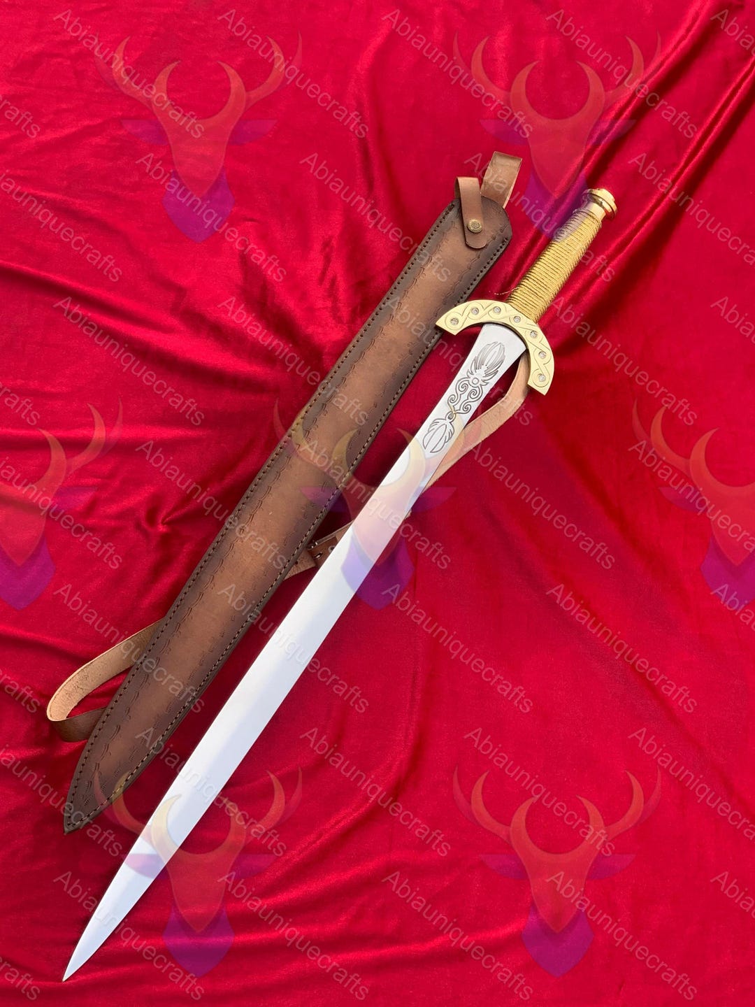 Handmade Perseus Sword Polish Steel Blade Ornate Brass Guard With ...