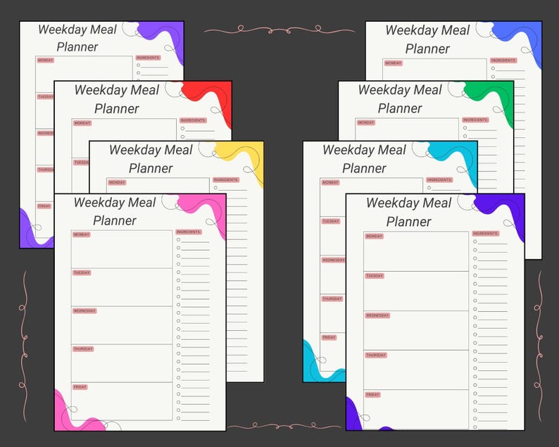 Weekly Meal Planner Printable – 8 Colour Options, Grocery List and Food ...