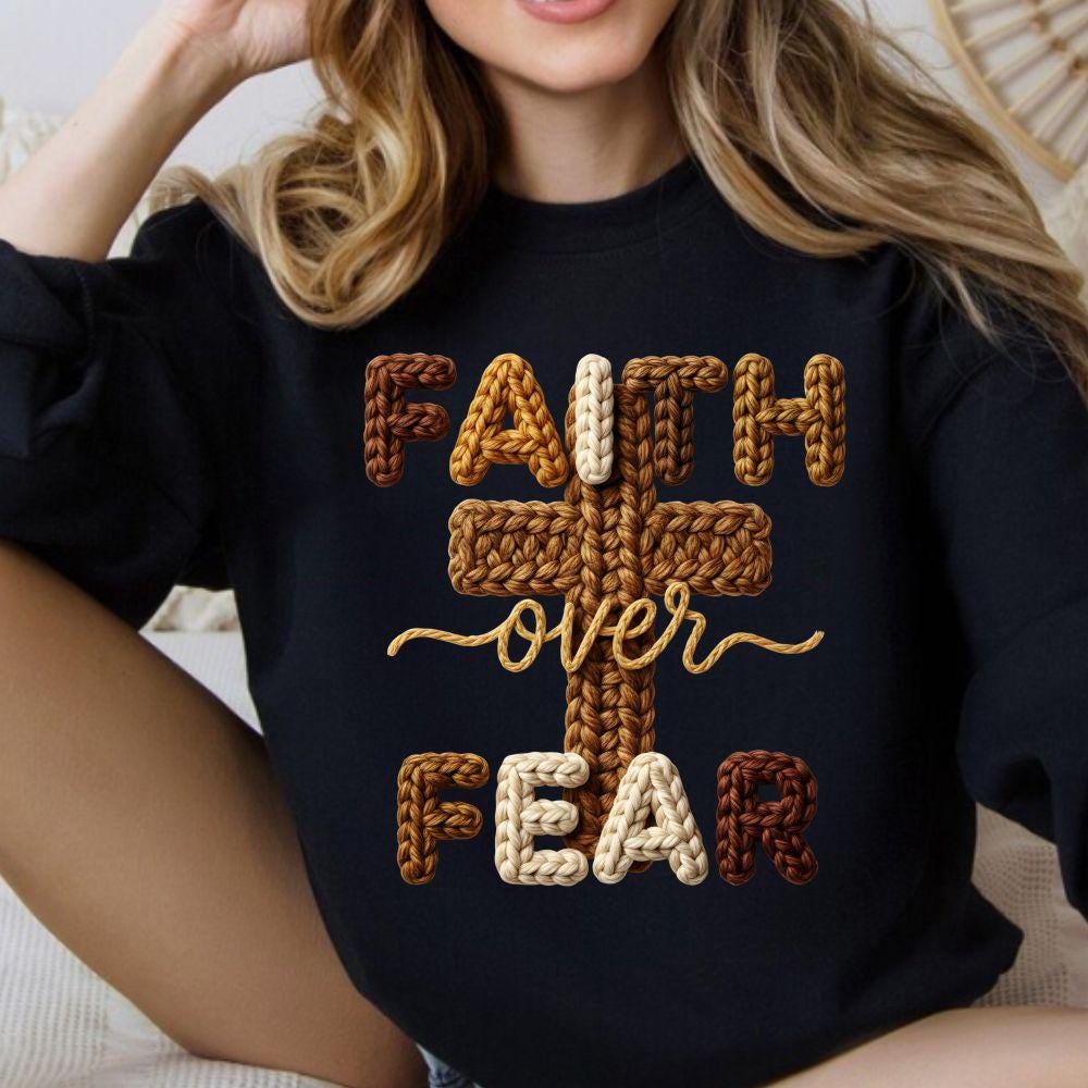 Faith Over Fear Yarn Png, Faux Christian Png, Cross Sign Crochet, Hook ...