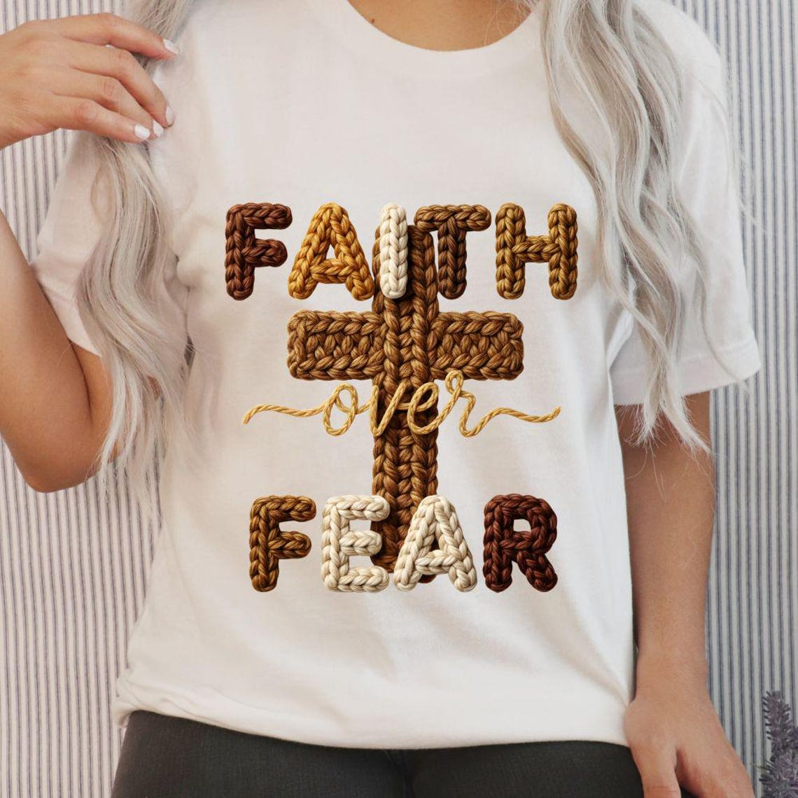 Faith Over Fear Yarn Png, Faux Christian Png, Cross Sign Crochet, Hook ...
