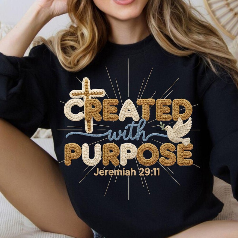 Created With Purpose Faux Yarn Png, Knitted Letters, Jesus Christ Shirt ...