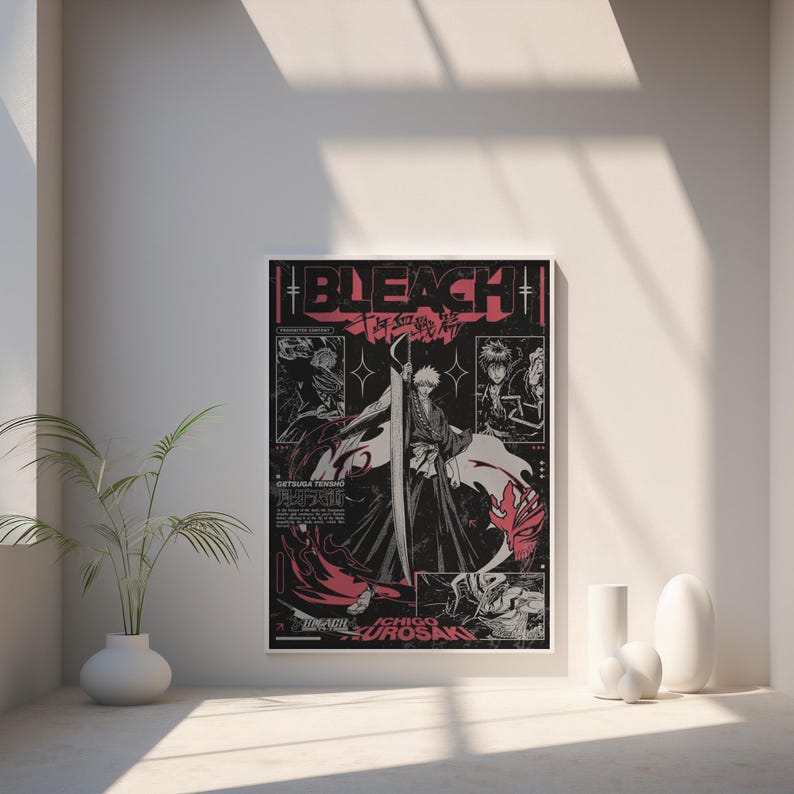 Ichigo Kurosaki Bleach Anime Manga Poster, Ichigo Wall Print, Ichigo ...