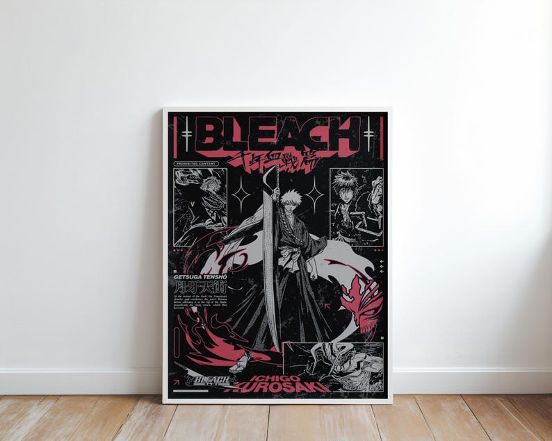 Ichigo Kurosaki Bleach Anime Manga Poster, Ichigo Wall Print, Ichigo ...