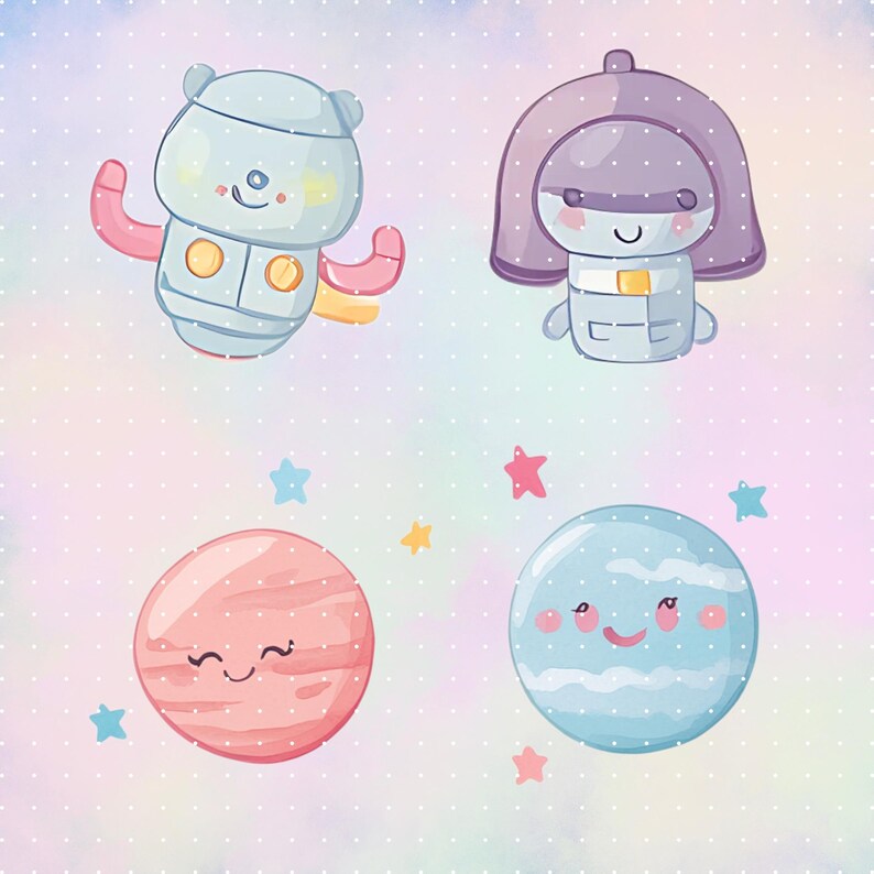 Space Clip Art Bundle - Galaxy PNG, Planets, Rocket, Watercolor Digital ...