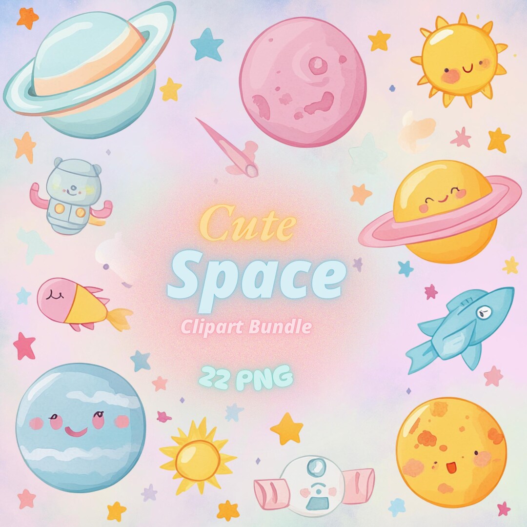 Space Clip Art Bundle - Galaxy PNG, Planets, Rocket, Watercolor Digital ...
