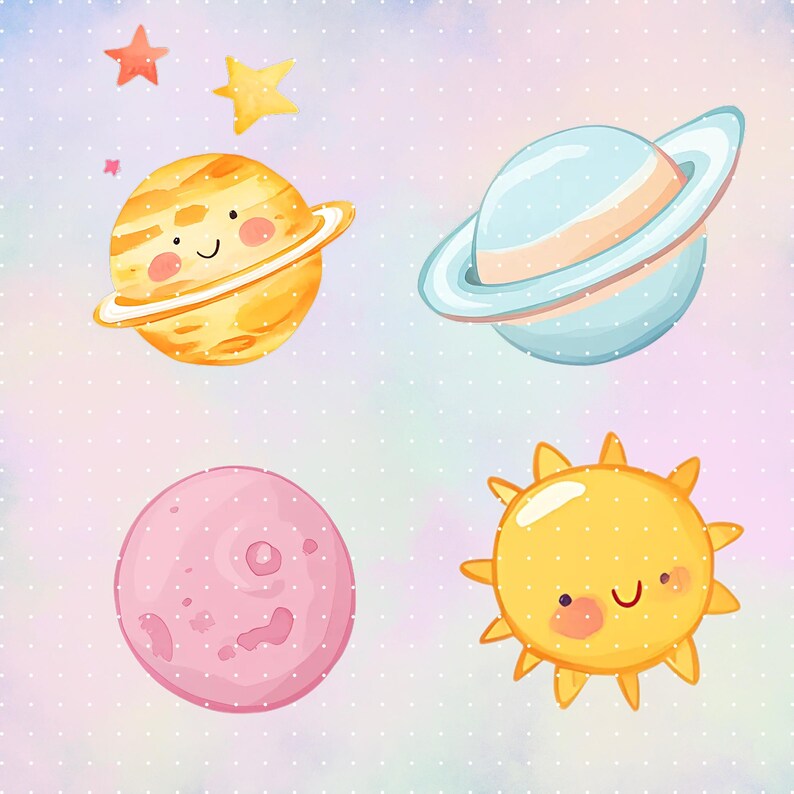Space Clip Art Bundle - Galaxy PNG, Planets, Rocket, Watercolor Digital ...