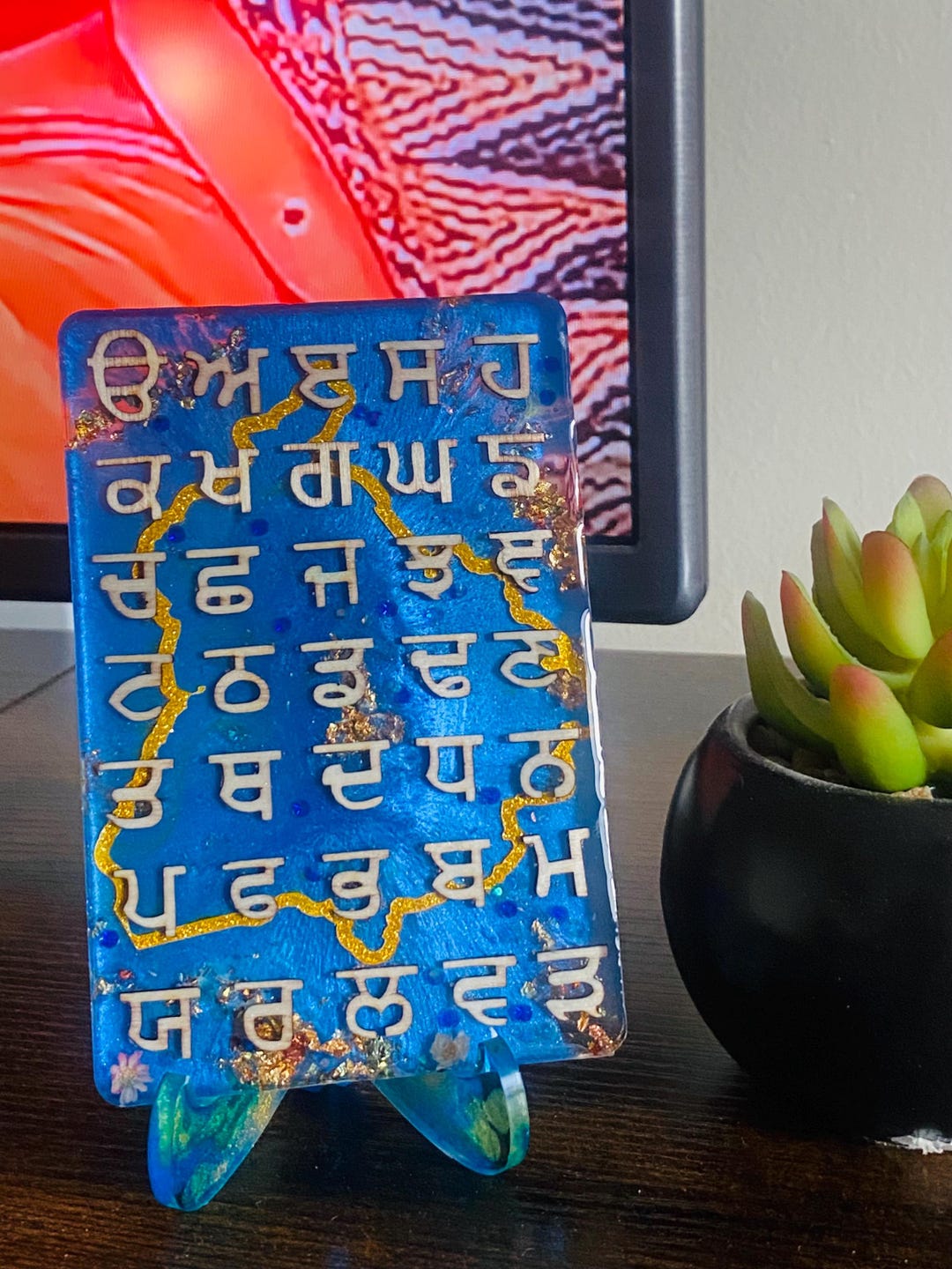 Handcrafted Gurmukhi Alphabet Resin Art | Gold Leaf Punjab Map 3.25x4 ...
