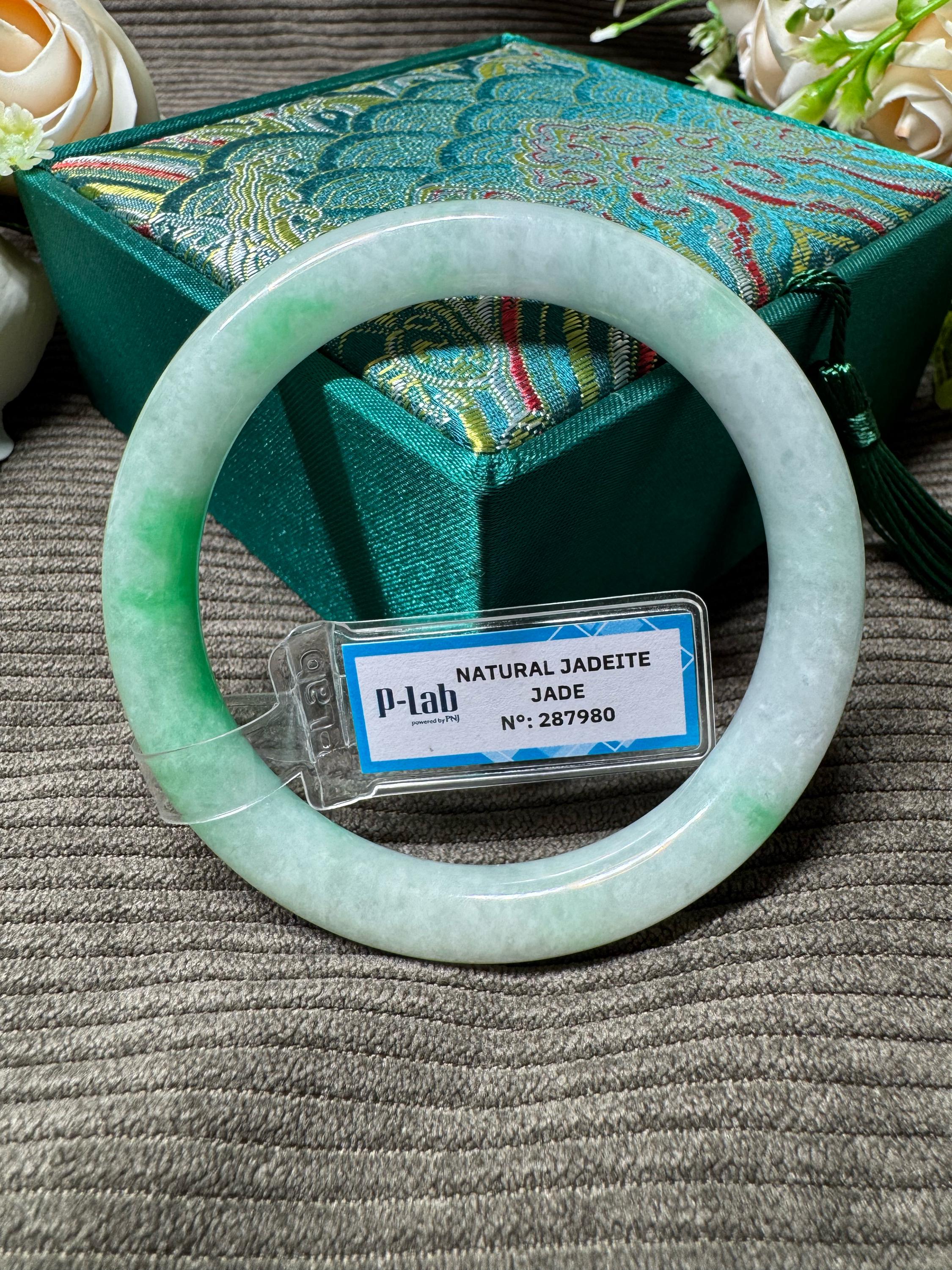 Light Green Jade Bangle 55mm – Lucky and Prosperous Bracelet, Perfect ...