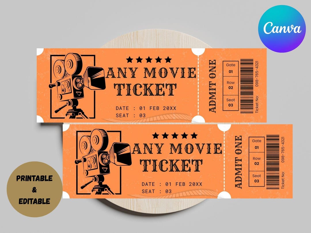 Printable MOVIE Gift Tickets. Cinema Themed Gift Reveal Ticket ...
