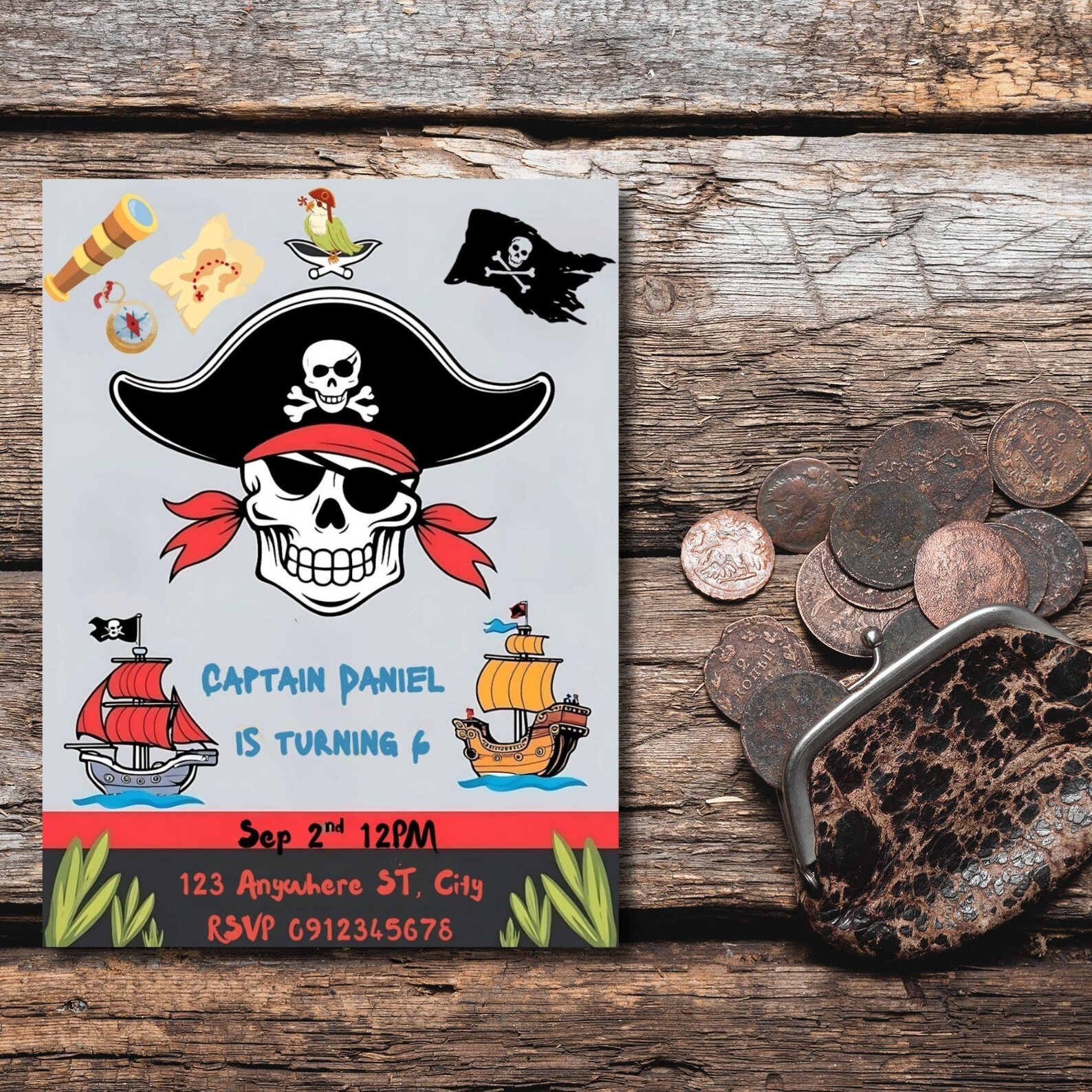 Editable Pirate Birthday Invitation, Ahoy Matey Party Invite, Printable ...