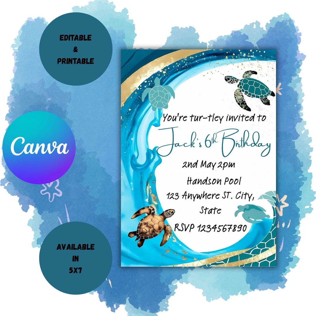 Turtle Birthday Invitation, Turtley Awesome Party, Boy's First Birthday ...