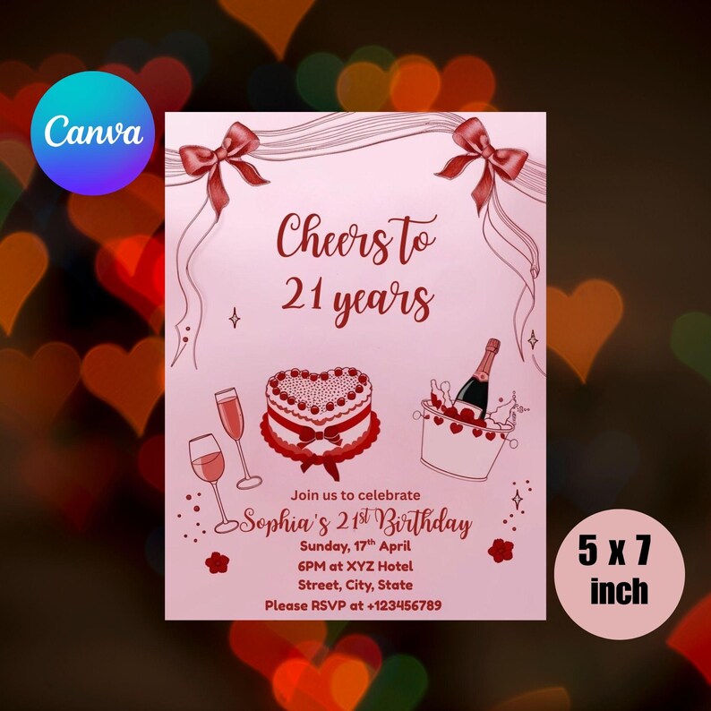 21st Birthday Invitation Template | Editable Cheers to 21 Years Hand ...