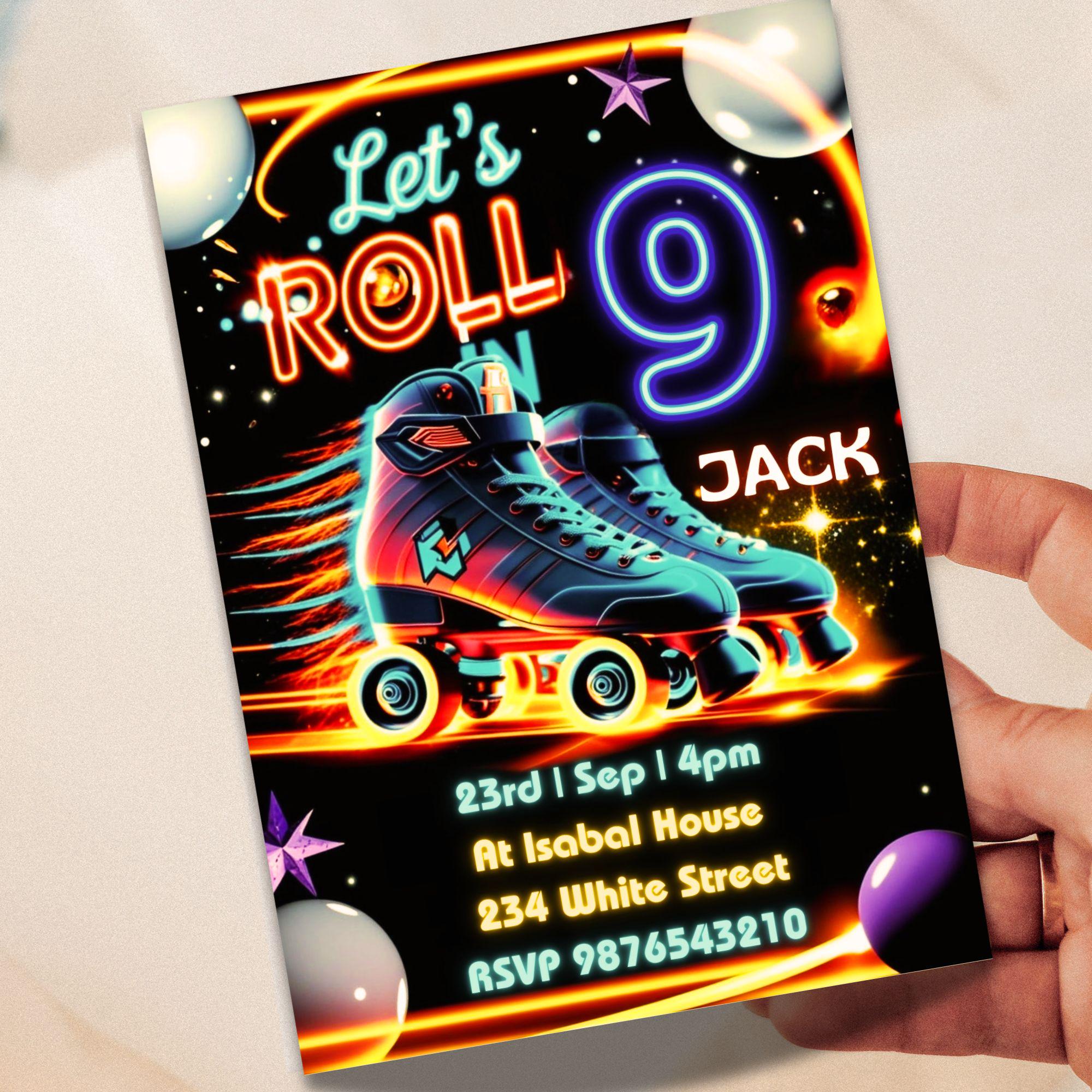 Editable Roller-skating Invitation Glow Party Birthday Invitation, Glow ...