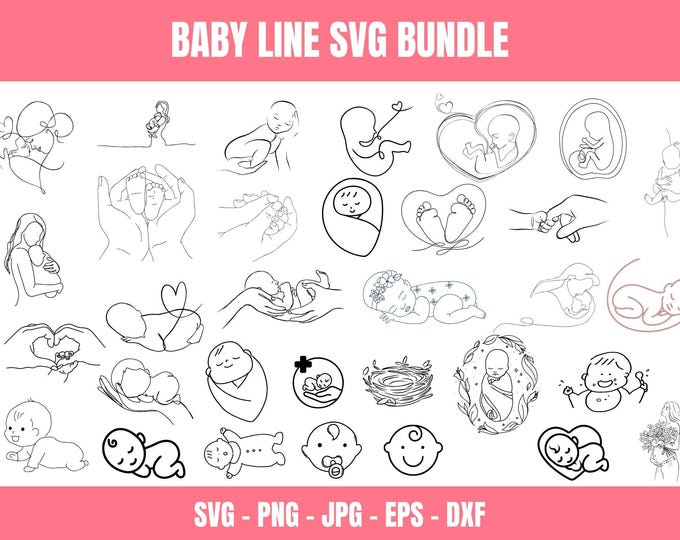23 Baby Shower Doodle Clipart | Black and White PNG SVG Bundle | Cute ...