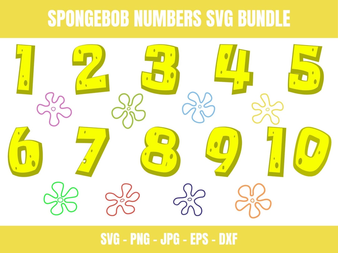 Spongebob Squarepants Numbers Clipart Bundle, Spongebob Numbers Svg Cut ...