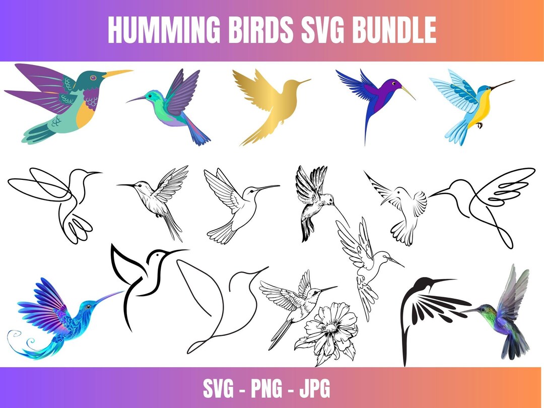 Humming Birds SVG Bundle, Watercolor Hummingbird Clipart, Hand-drawn ...