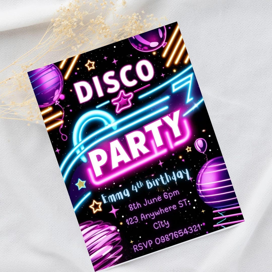 Editable Disco Party Birthday Invitation, Disco Gender Neutral Invites ...