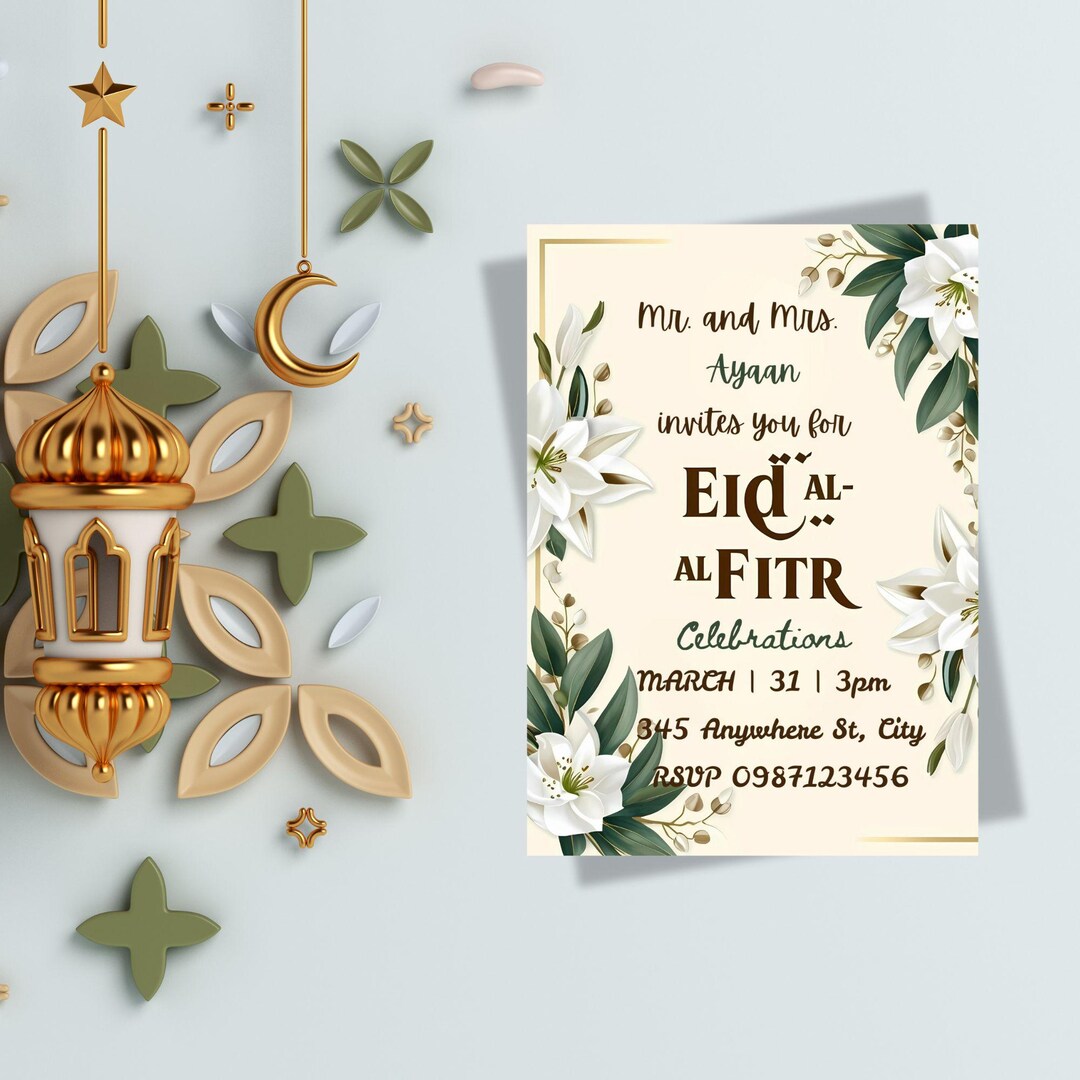 Editable Eid Al-fitr Invitation Template | Printable Islamic ...