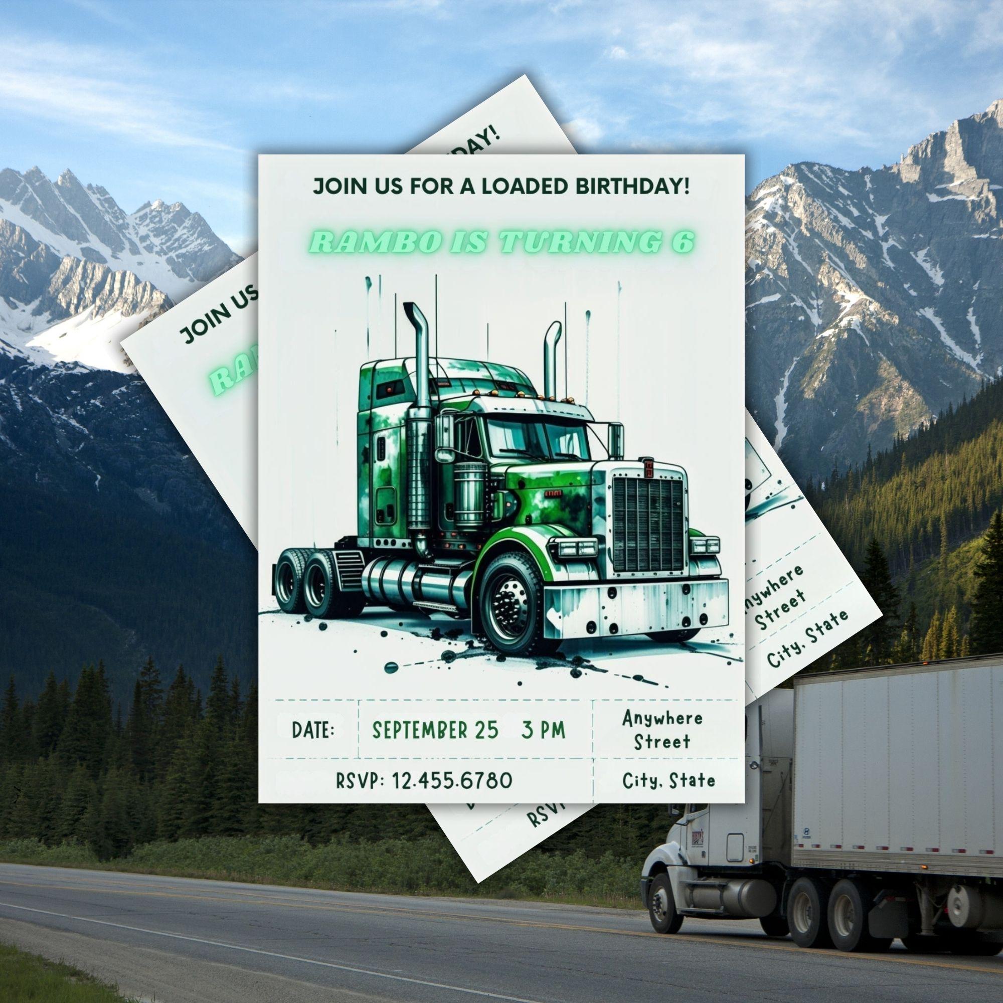 Editable Truck Birthday Invitation: Big Rig Party, Transportation Theme ...