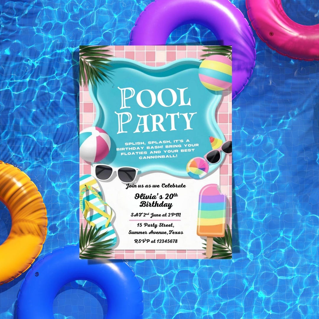 Editable Pool Party Invitation, Girl Pool Birthday Party, Pastel Invite ...
