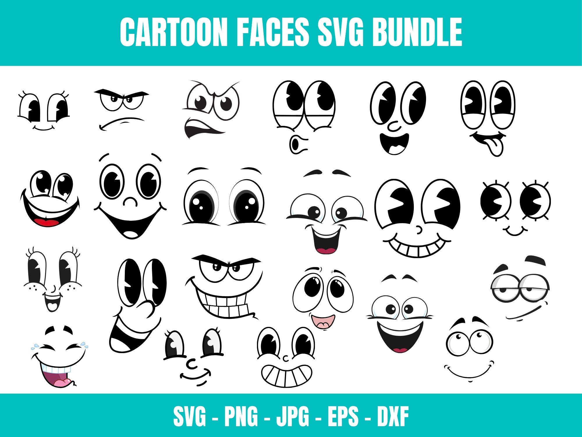 Cartoon Emotion Faces SVG Bundle | Smiley Face Svg Bundle | Cute Funny ...