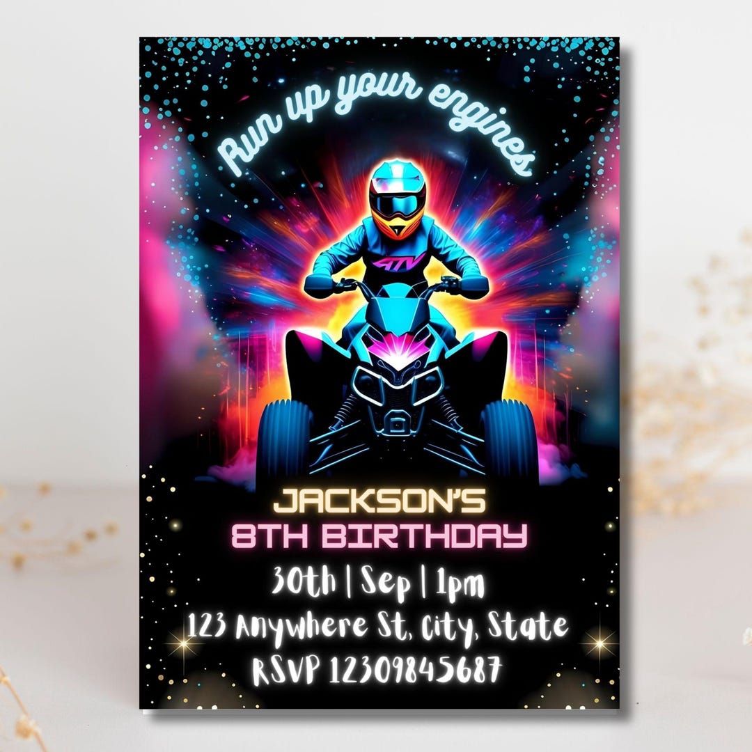 ATV Birthday Invitation | Quad Bike Birthday Invite | Editable Kids ...